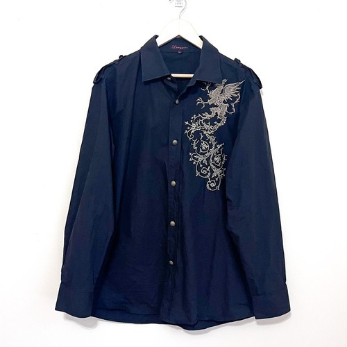 Lanzzino Dragon Mens Shirt Size XL Black Punk Goth Grunge Vamp Asian ...