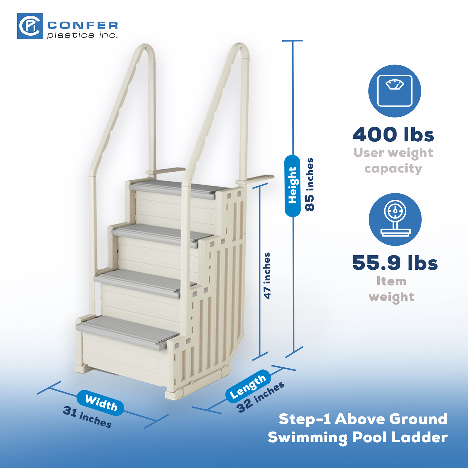 Confer Plastics STEP-1X Above Ground Pool Ladder for sale online | eBay