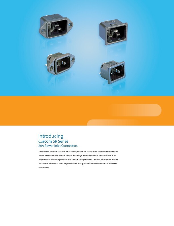 TE 20ESRM-3 - IEC C20 Inlet, 20 A, 250 VAC, Quick Connect, Flange ...