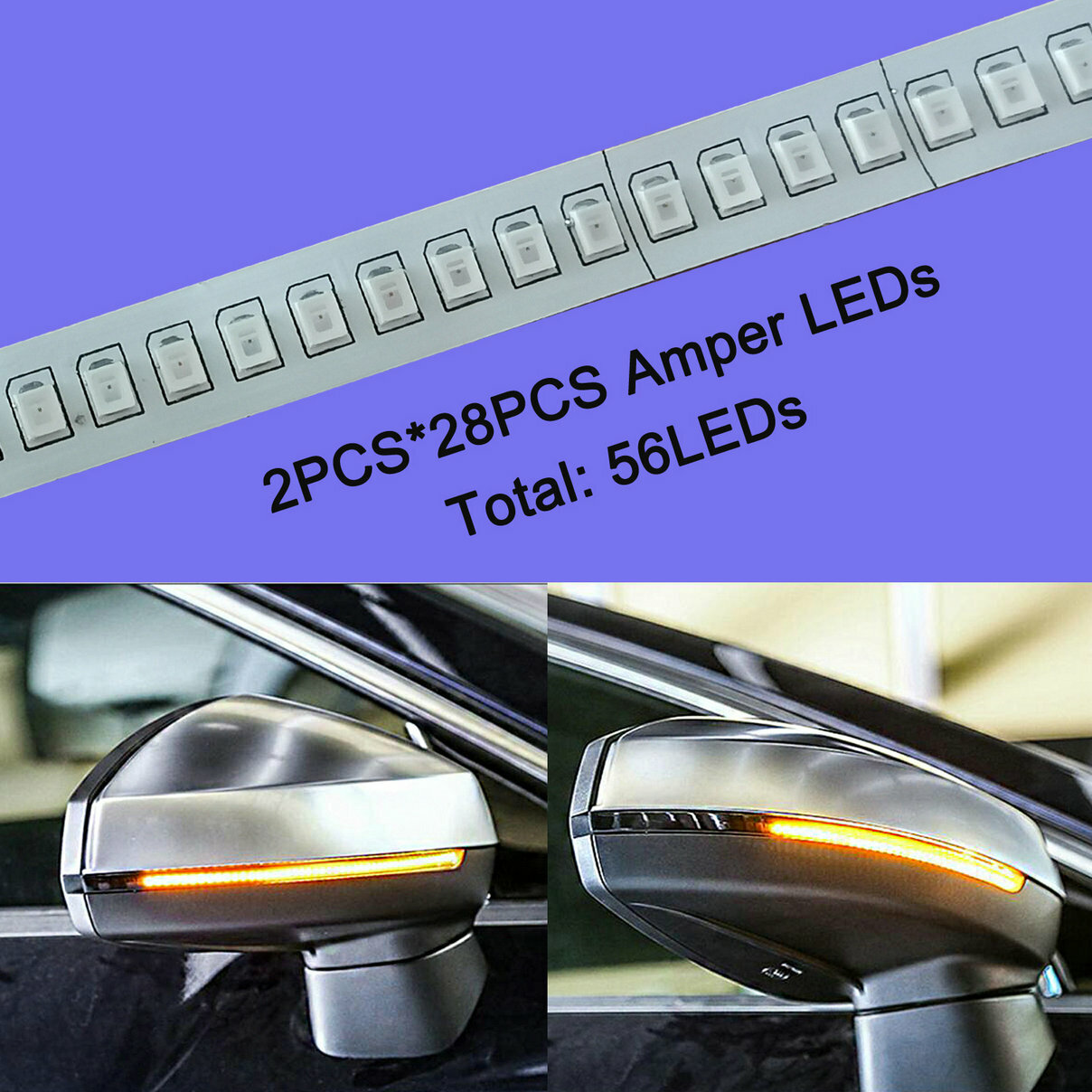 2x 28SMD LED Lights Car Rearview Mirror Strip Flowing Turn Signal Amber ...
