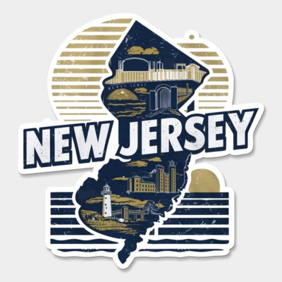New Jersey State Printed Sticker Vinyl Decal USA NJ United States Car ...