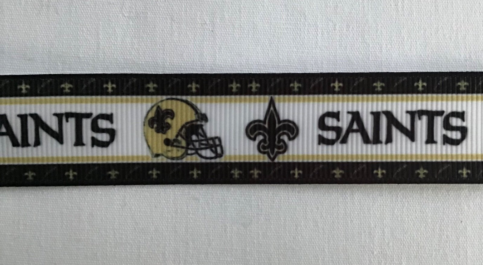 New Orleans Saints black gold on white Grosgrain ribbon 7/8" football ...