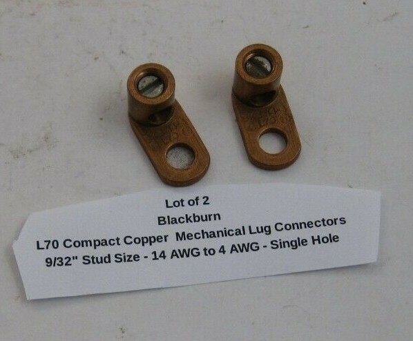 Lot of 2 Blackburn L70 Copper Mechanical Lug Connectors 9/32" (14 AWG ...