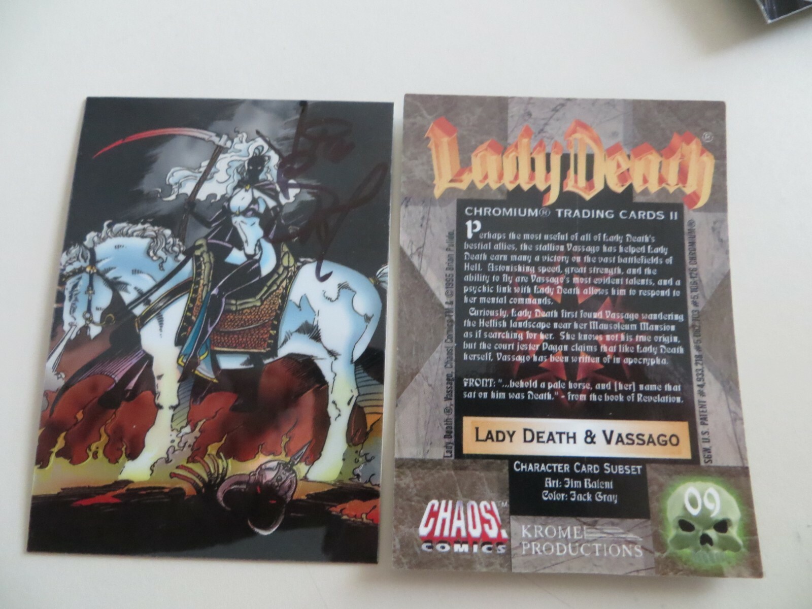 1995 CHAOS LADY DEATH II CHROMIUM CARD # 09 VASSAGO SIGNED JIM BALENT ...