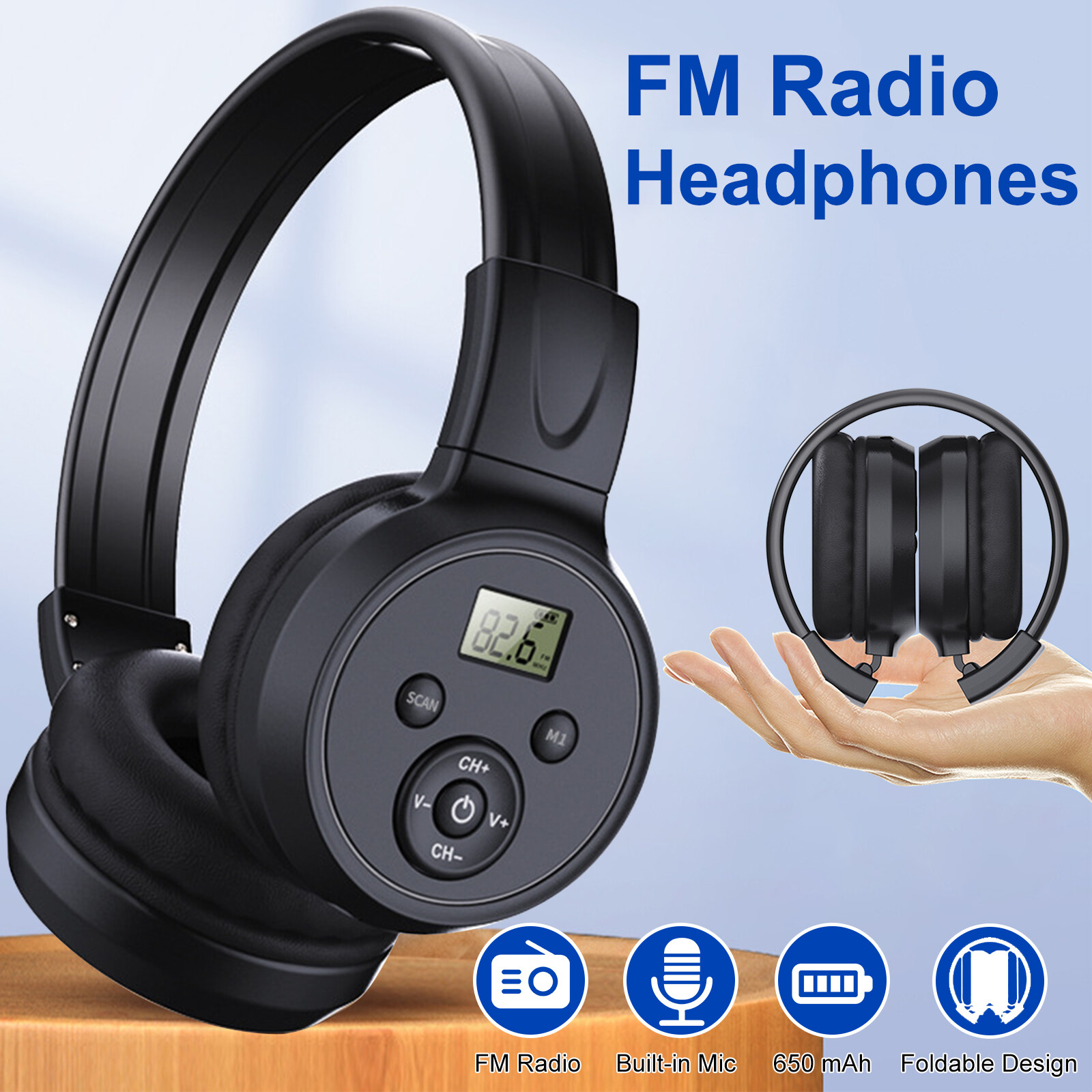 Portable Wireless FM Radio Headphones Earphones Over-Ear Headset Stereo ...