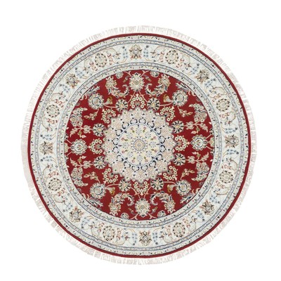 6'x6' Burgundy Red Nain Design 250 KPSI Wool Round Oriental Rug R65380 ...