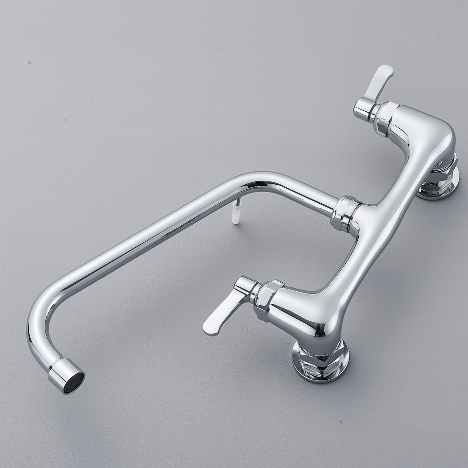 Commercial Kitchen Faucet 8" Center Wall Sink Faucet 2-Handle Mixer ...