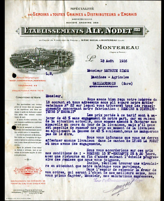 MONTEREAU (77) USINE de MATERIELS AGRICOLES / SEMOIRS "Alf. NODET ...