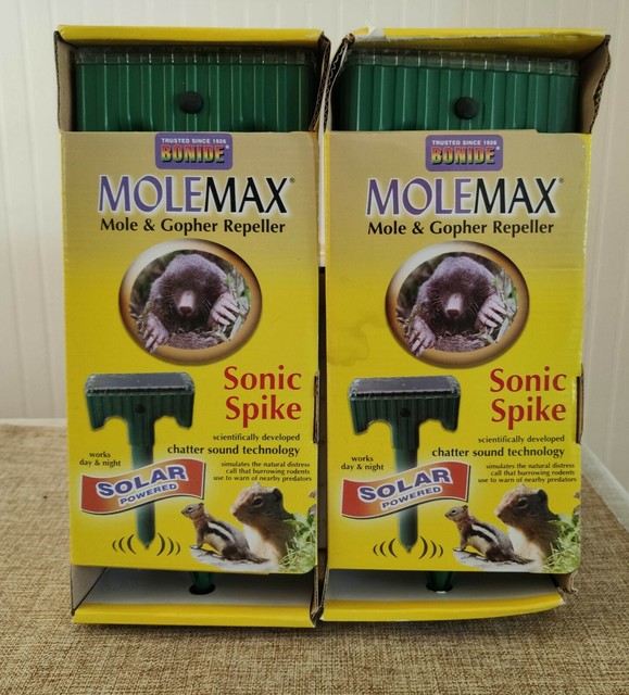 2pk Bonide Molemax Mole & Gopher Repeller Sonic Spikes Battery Operated ...