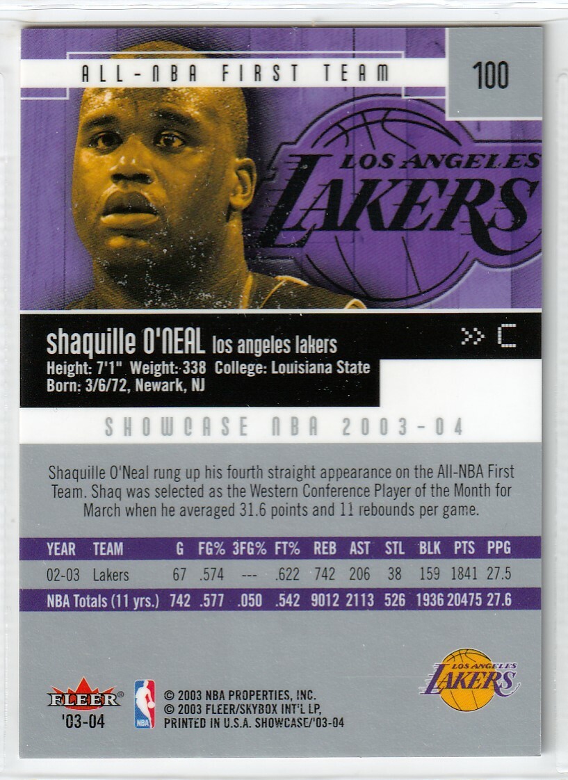 2003-04 Fleer Showcase #100 Shaquille O'Neal SP - Los Angeles Lakers | eBay