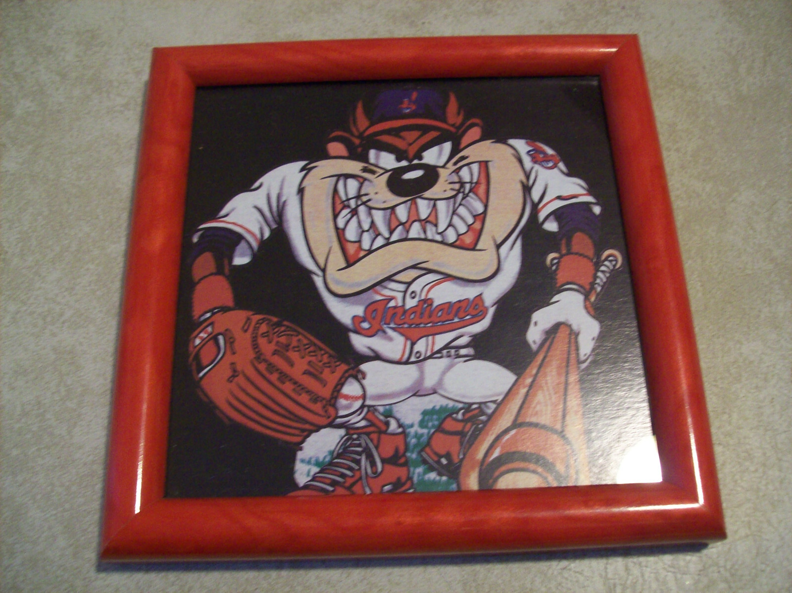 Tasmanian Devil TAZ Indians Baseball framed picture | eBay