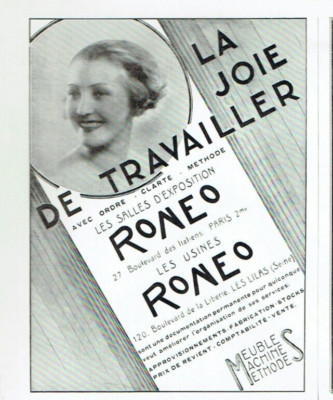 publicité Advertising AD 0223 1937 Roneo la joie de travailler meubles ...