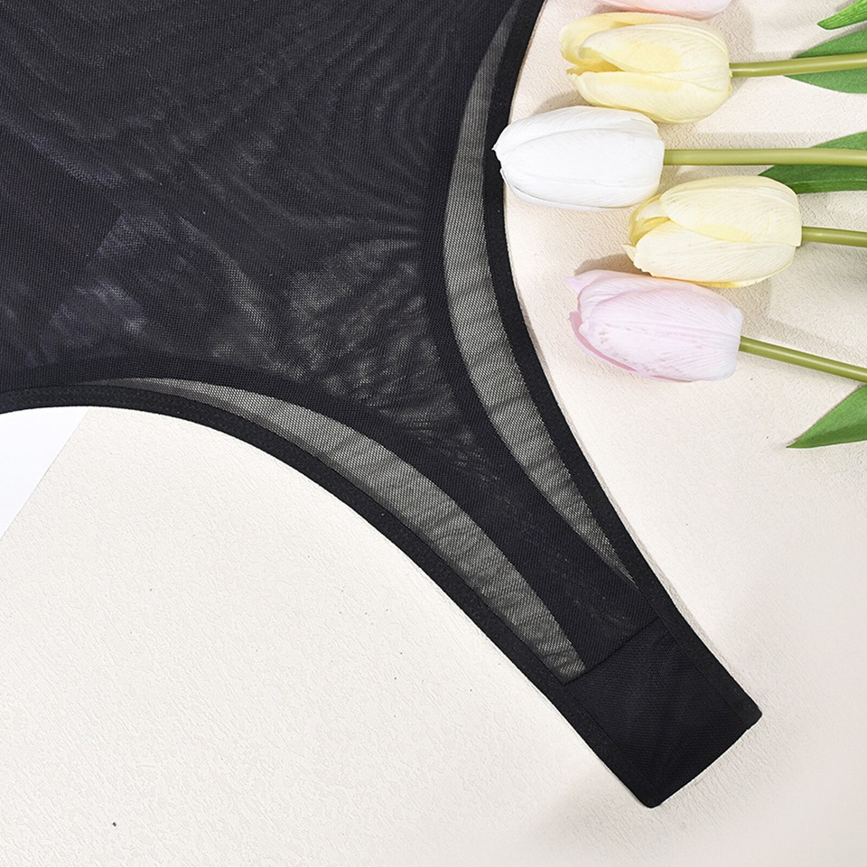 Womens See-Through Mesh Backless Bodysuit Monokini Swimsuit High Cut ...