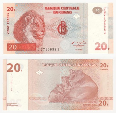 CONGO 20 Francs Banknote, Z suffix replacement (1997) P.88A - UNC | eBay UK
