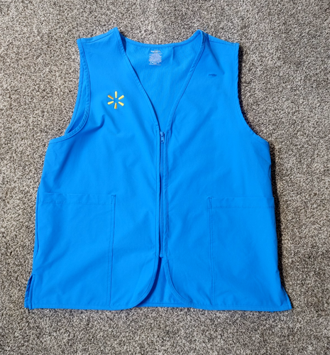 Walmart Employee Vest Blue Zip-Up With Embroidered Spark Logo & Pockets ...