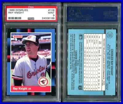 PSA 9 1988 Donruss #108 Ray Knight White Scar on Neck ERROR Orioles ...