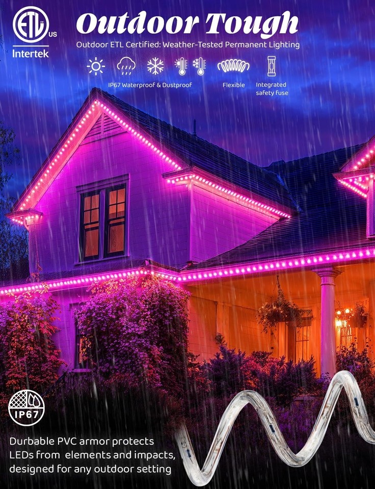 10' 20' 25' 50' 100' 150ft Outdoor LED Rope Light Water-Resistant ...