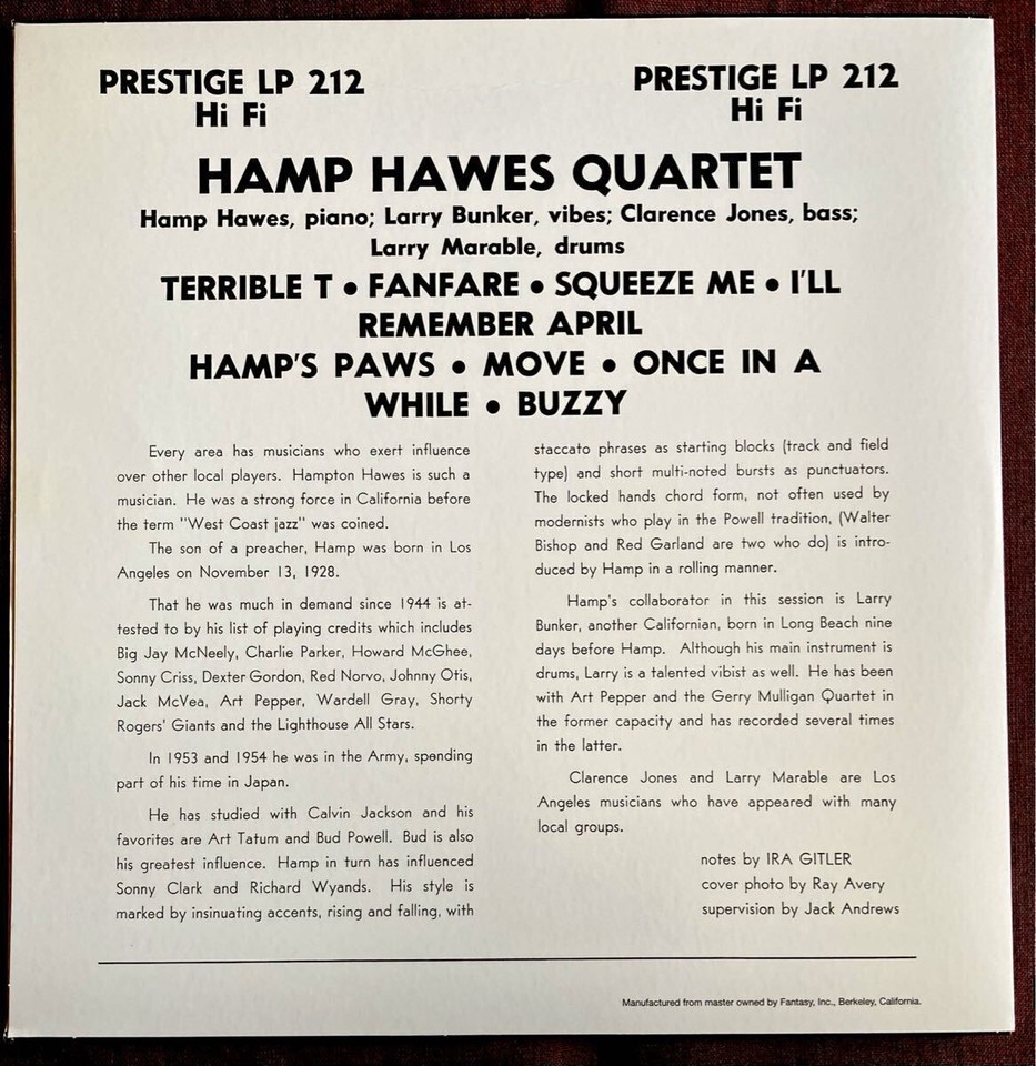Hampton Hawes/Larry Bunker/Clarence Jones/Larry Marable/Bebop Piano ...