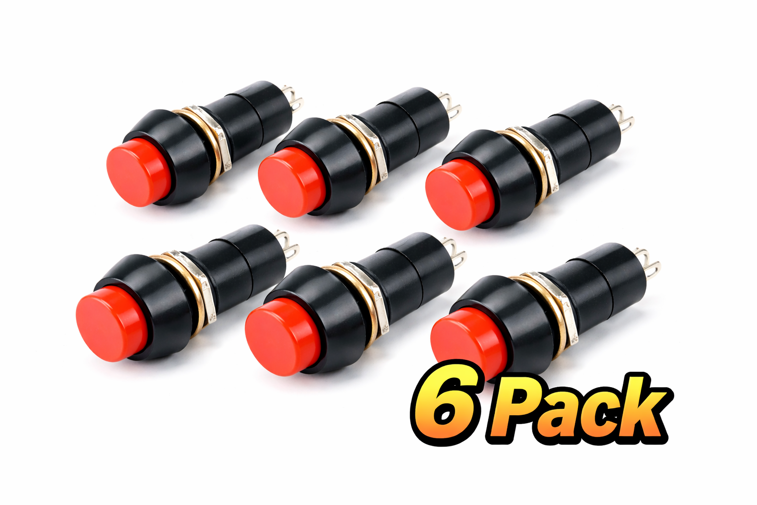 6 Pack Latching Pushbutton Switch 12mm Hole Mount Red Button SPST ...