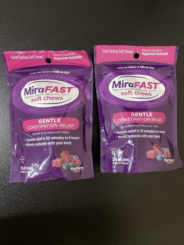 2x MiraFAST Soft Chews Fast Constipation Relief 30min Gentle Magnesium ...