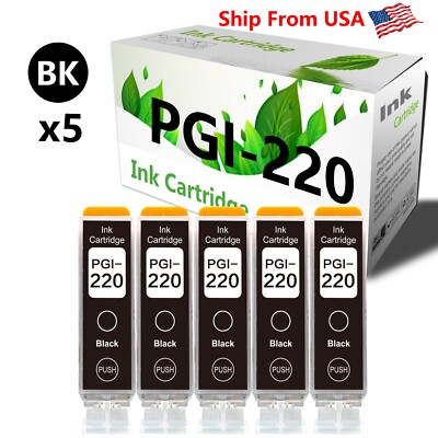 (5PK,Black) PGI-220 Ink Cartridge PGI 220 for PIXMA MP540 MP550 MP560 ...