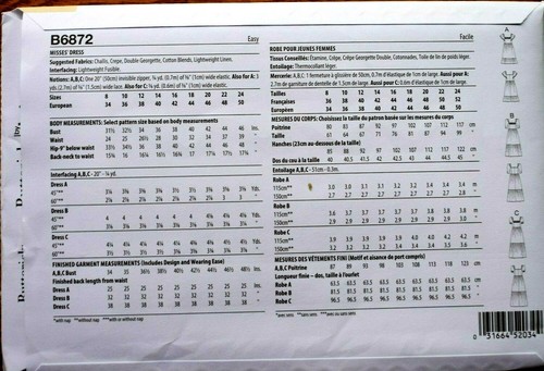 Butterick 6872 Tiered Dress Sleeve and Length Variation 8-16 Sewing ...