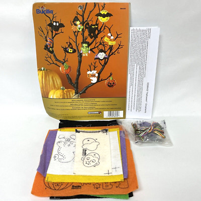 Bucilla Halloween Ornaments Felt Applique Kit #86430 Bat Cat Witch ...