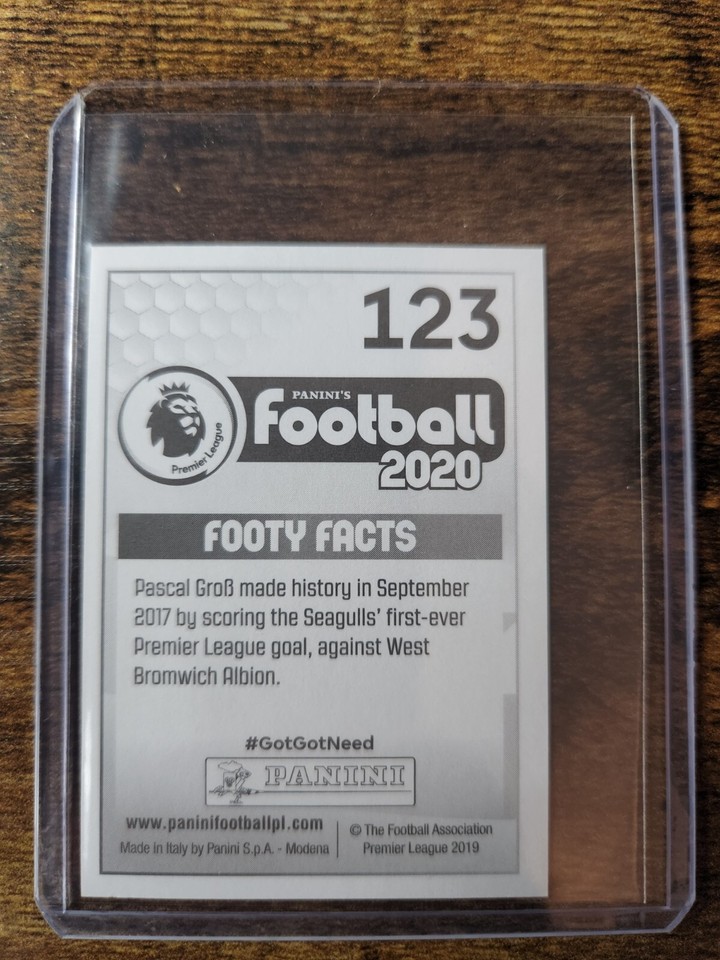 2019-20 Panini Premier League Sticker Pascal Grob #123 Brighton & Hove ...