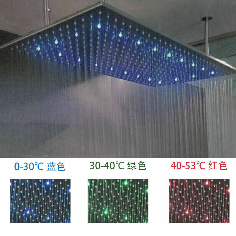 LED Rainfall Large Shower Head High Pressure Ceiling Mounted Overhead ...