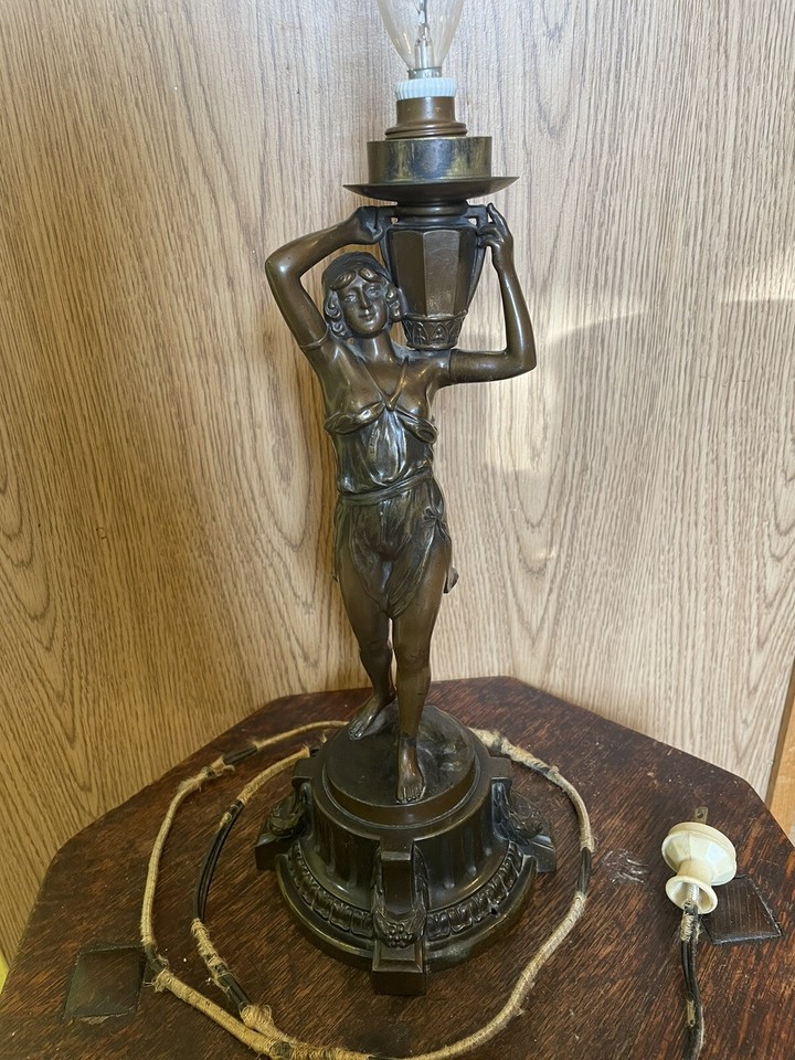 Art Nouveau Lamp Mosaic Glass Shade 1920s Germany Deco Flapper Girl 17 ...