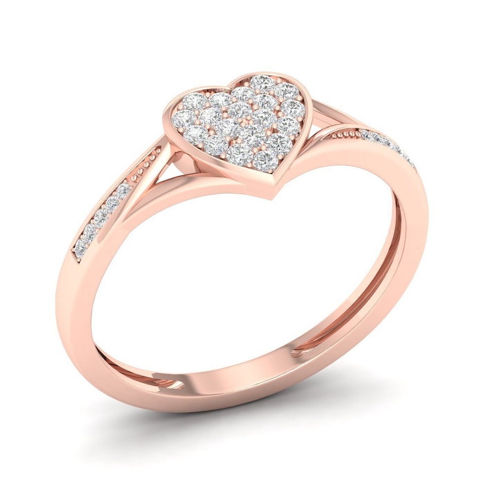 10k Rose Gold 0.15Ct Diamond Heart Engagement Ring Sz 7.5 Clarity I2 ...