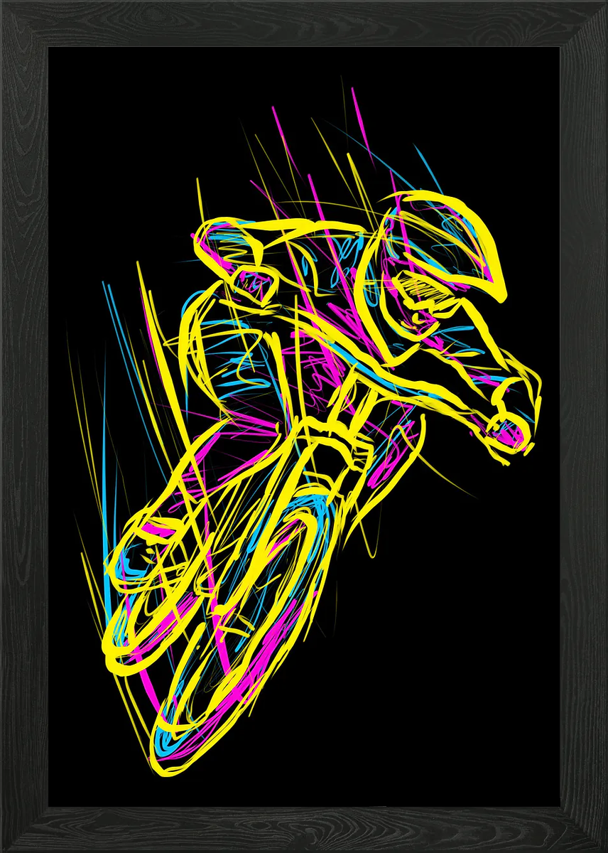 mountain bike line art Framed Wall Art Poster Canvas Print Picture ...