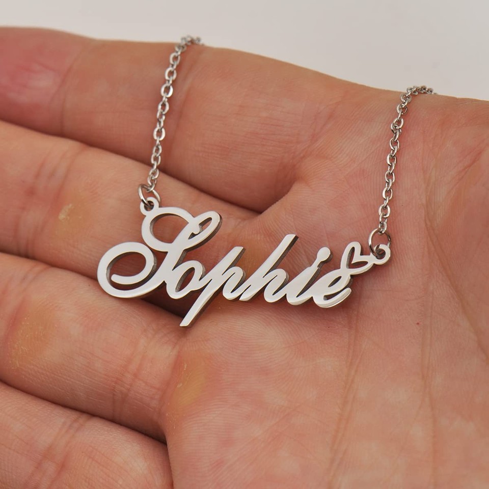 Sonia Name Necklace with Heart Silver Stainless Steel Initial Pendant ...