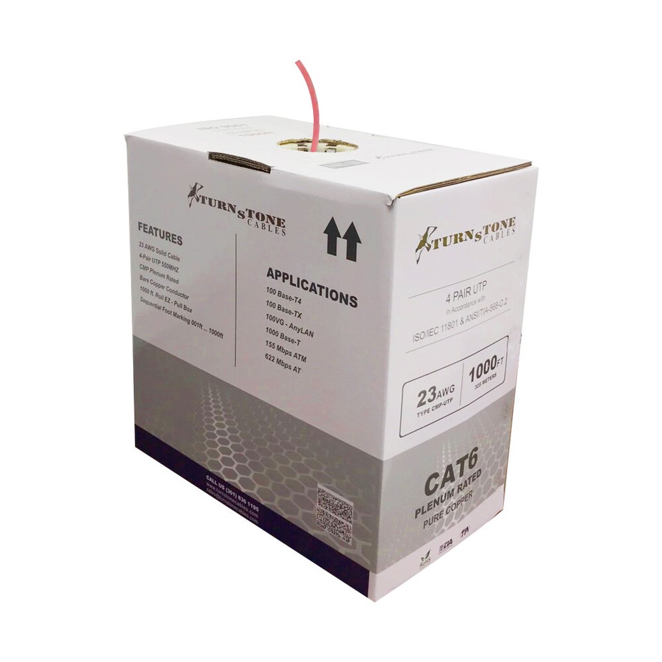 TSCables Cat6 Plenum Solid Bare Copper 1000ft 550 Mhz 23 AWG Cable in ...