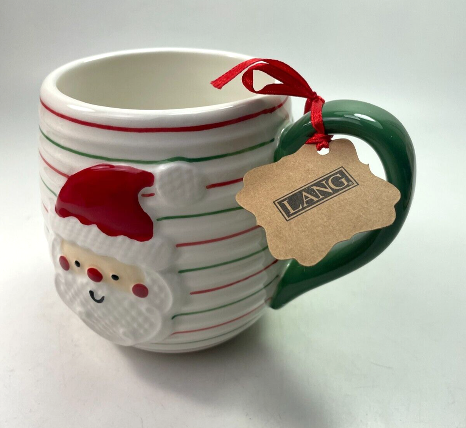 LANG Design Mug Wise Santa Mug Red Green Striped Hand Painted Santa 3D ...