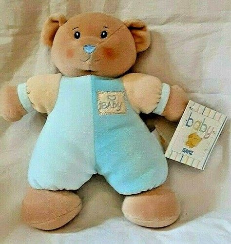 Baby Ganz Tan Teddy Bear Plush Animal Blue Yellow Rattle with Tag # ...