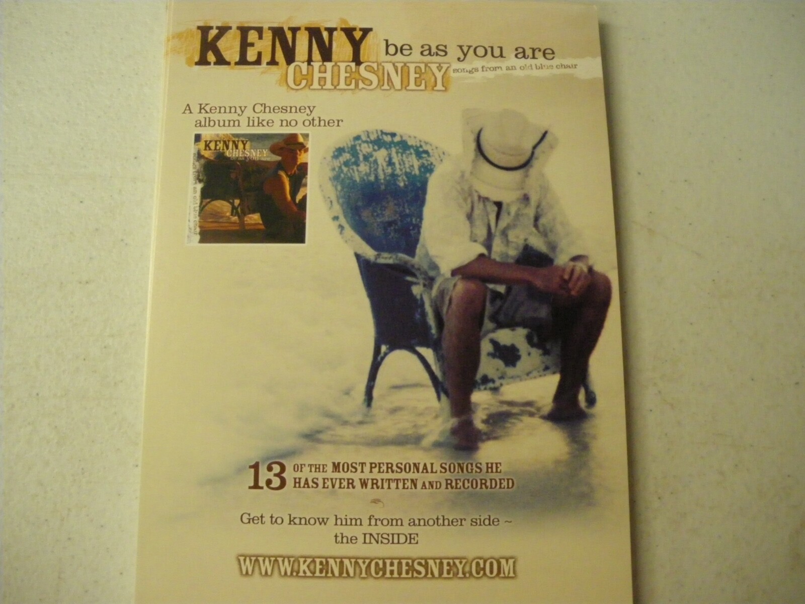 KENNY CHESNEY CD PROMO POSTER /DIVIDER CARD "BE AS YOU ARE" 14.5" X 6 ...