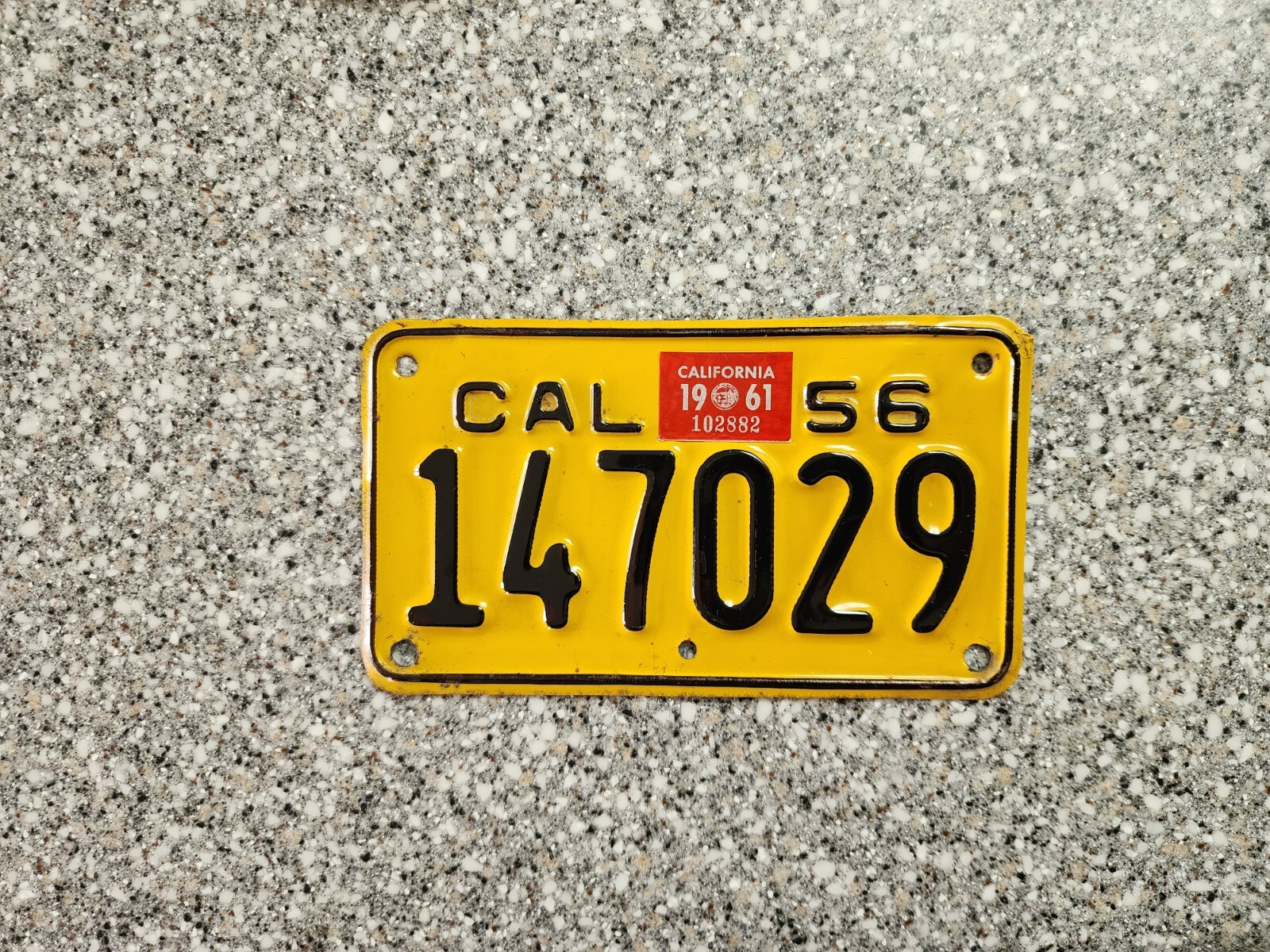 1956 California Motorcycle License Plate, 1961 Validation, Original ...