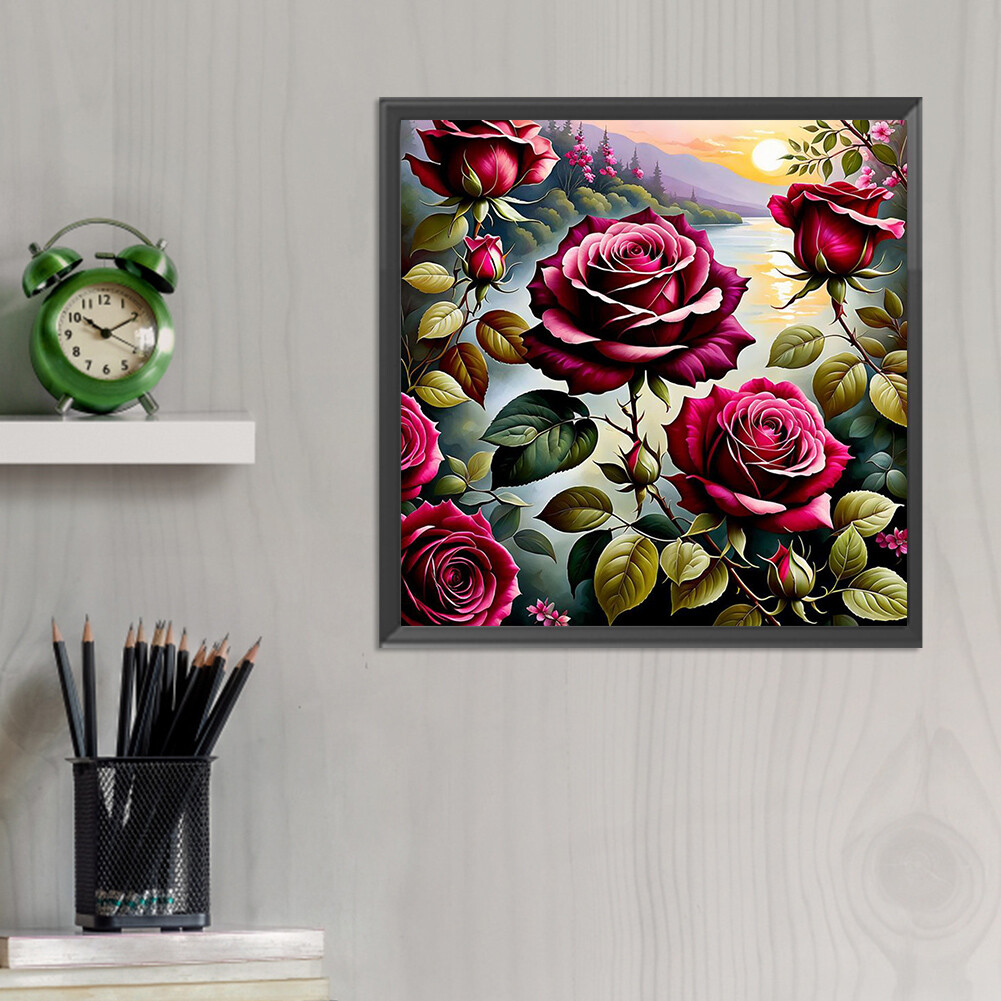 5D DIY Full Round Drill Diamond Painting Roses by the Lake Kit Home ...