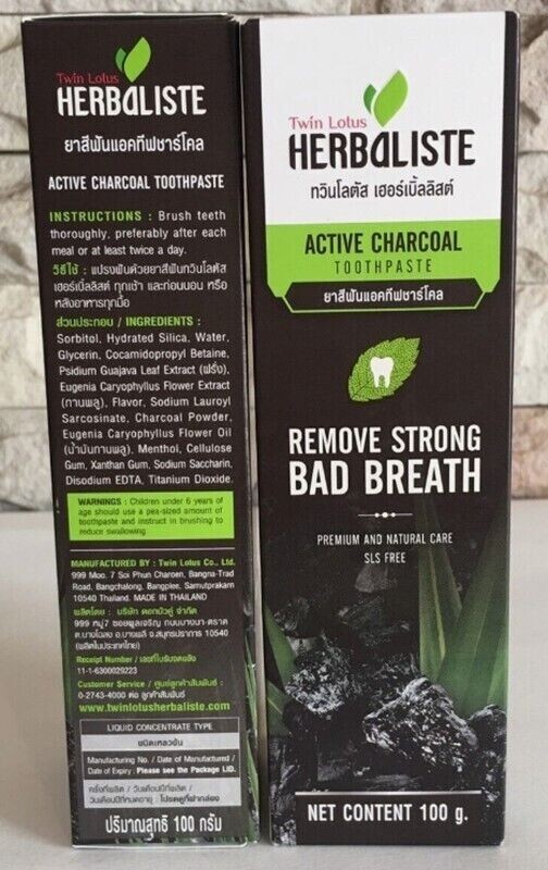 Twin Lotus Toothpaste Active Charcoal Herbaliste Triple Action Herbal ...