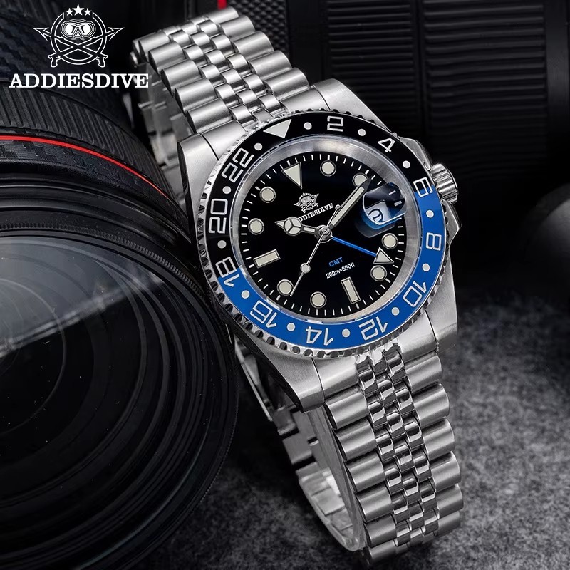 40MM ADDIESDIVE Men's GMT Quartz Watch Luxury 200M Waterproof Stainless ...