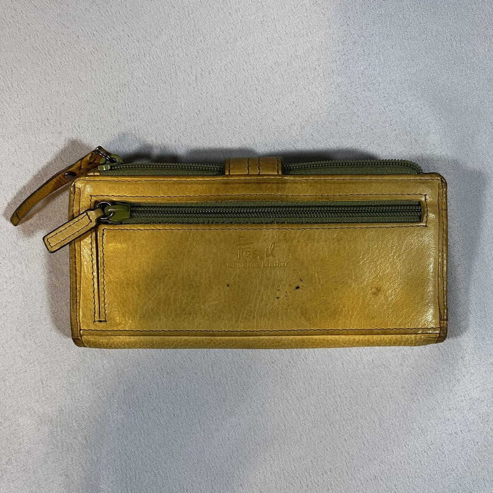 Fossil Mustard Yellow Leather Wallet Womens Bifold Snap & Zipper | eBay