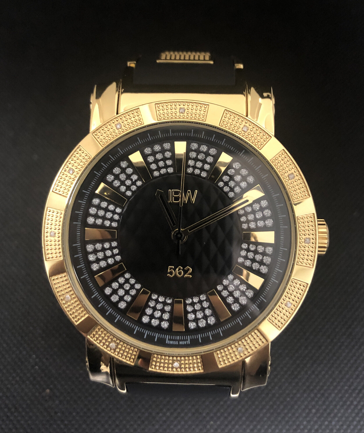 JBW 562 18k Gold-Plated Diamond-Accented Men's Black Dial Watch JB-6225 ...