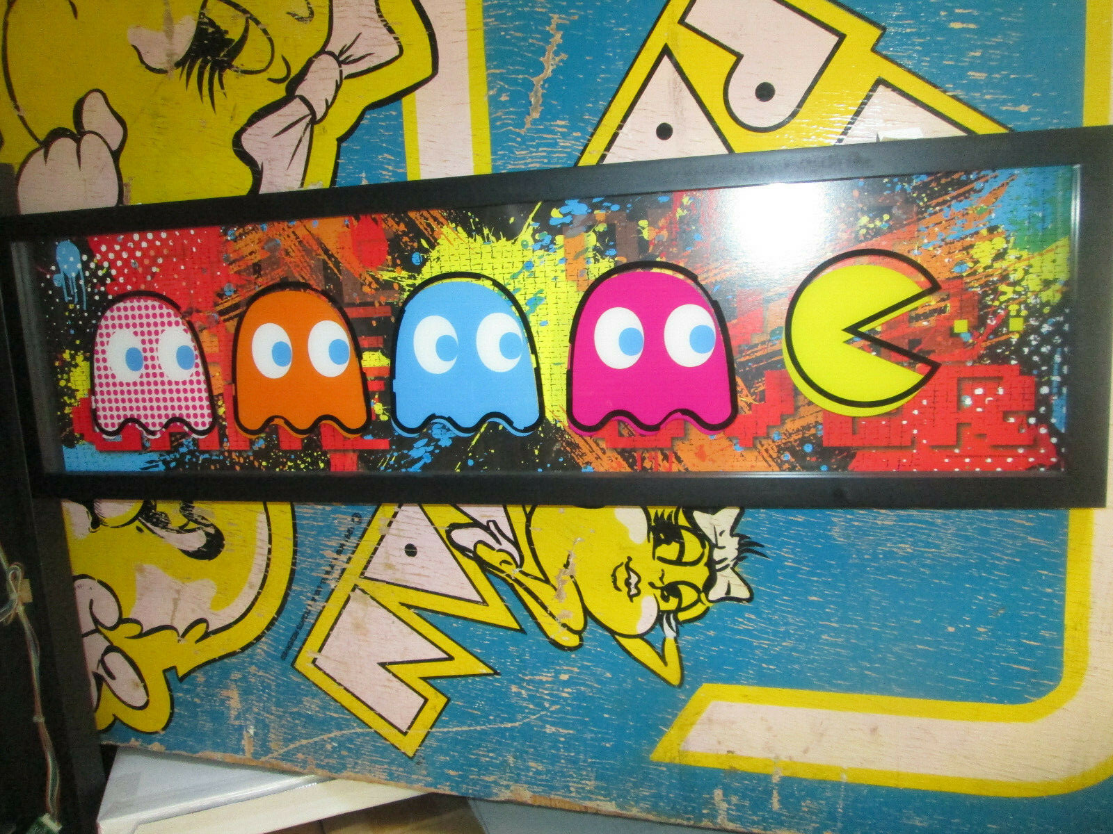 PAC MAN FRAMED WALL ART DECORATION Blinky inky sue clyde NAMCO ARCADE ...