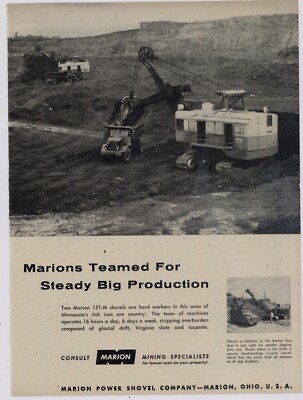 1957 Marion Power Shovel Co. Ad: Model 151-M Shovels & 35-M on the Job ...