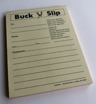 Vintage BUCK SLIP Paper Notepad Memo Note 80 Blank Pages USA | eBay