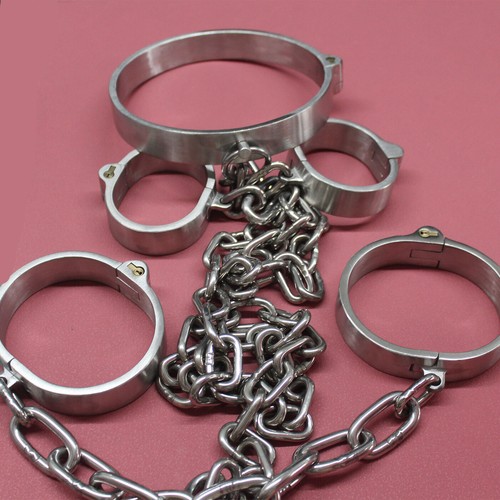 Stainless Steel Bondage Handcuffs Ankle Neck Collar Cuffs Set Shackle ...