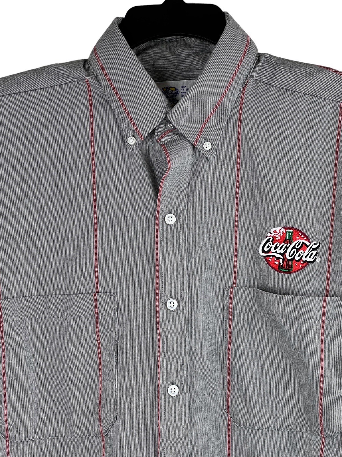Coca-Cola Employee Work Shirt Men Large Gray Red Stri… - Gem