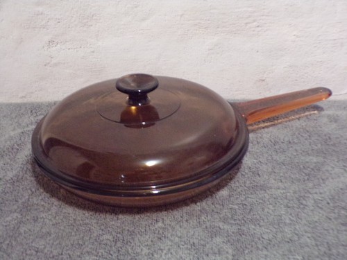 Corning Vision Ware Amber Glass Frying Waffle Bottom Pan w/Lid | eBay