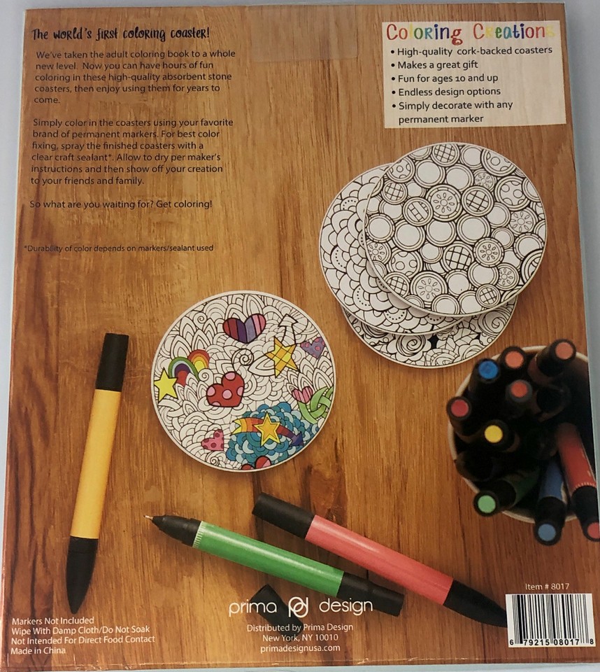 Coloring Creations by Prima Design Stone Coasters 4pc Round DIY Color ...
